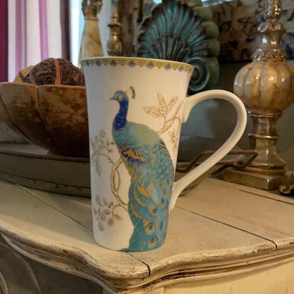 222 Fifth | Dining | 222 Fifth Tall Latte Coffee Mug Peacock Garden ...